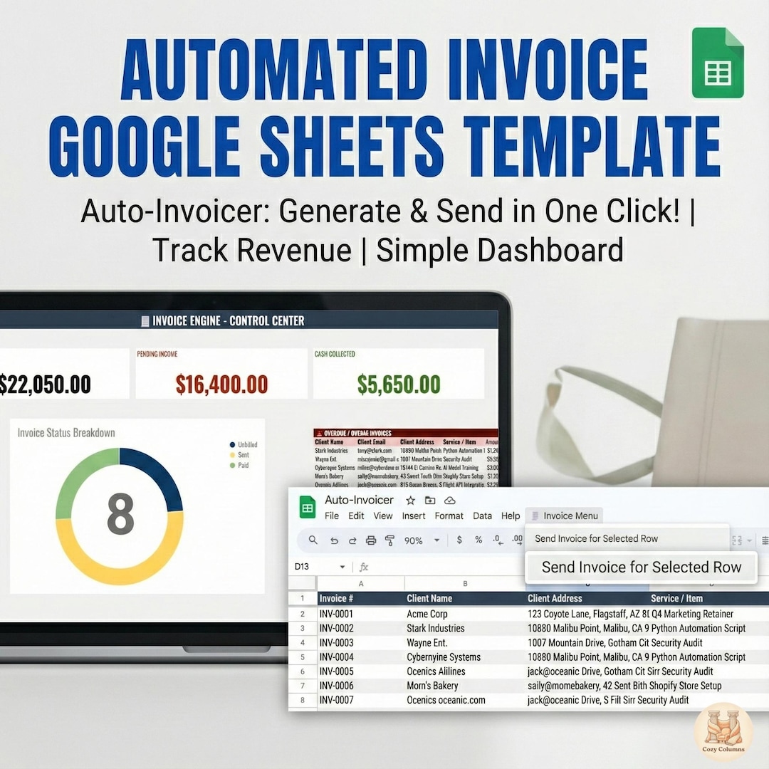 Automated Invoice Tracker | Google Sheets Template, Small Business (PDF ...