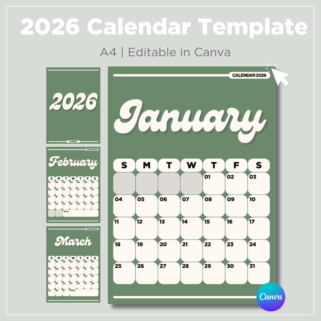 2026 Kalender Canva Vorlage für Organisation | DIN A4 | 12 Monate ...