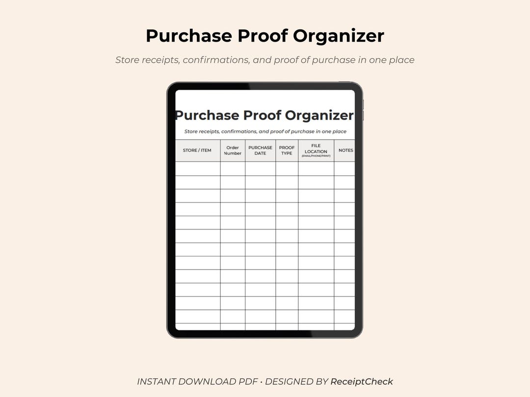 Purchase Proof Organizer | Receipt & Order Confirmation Tracker ...
