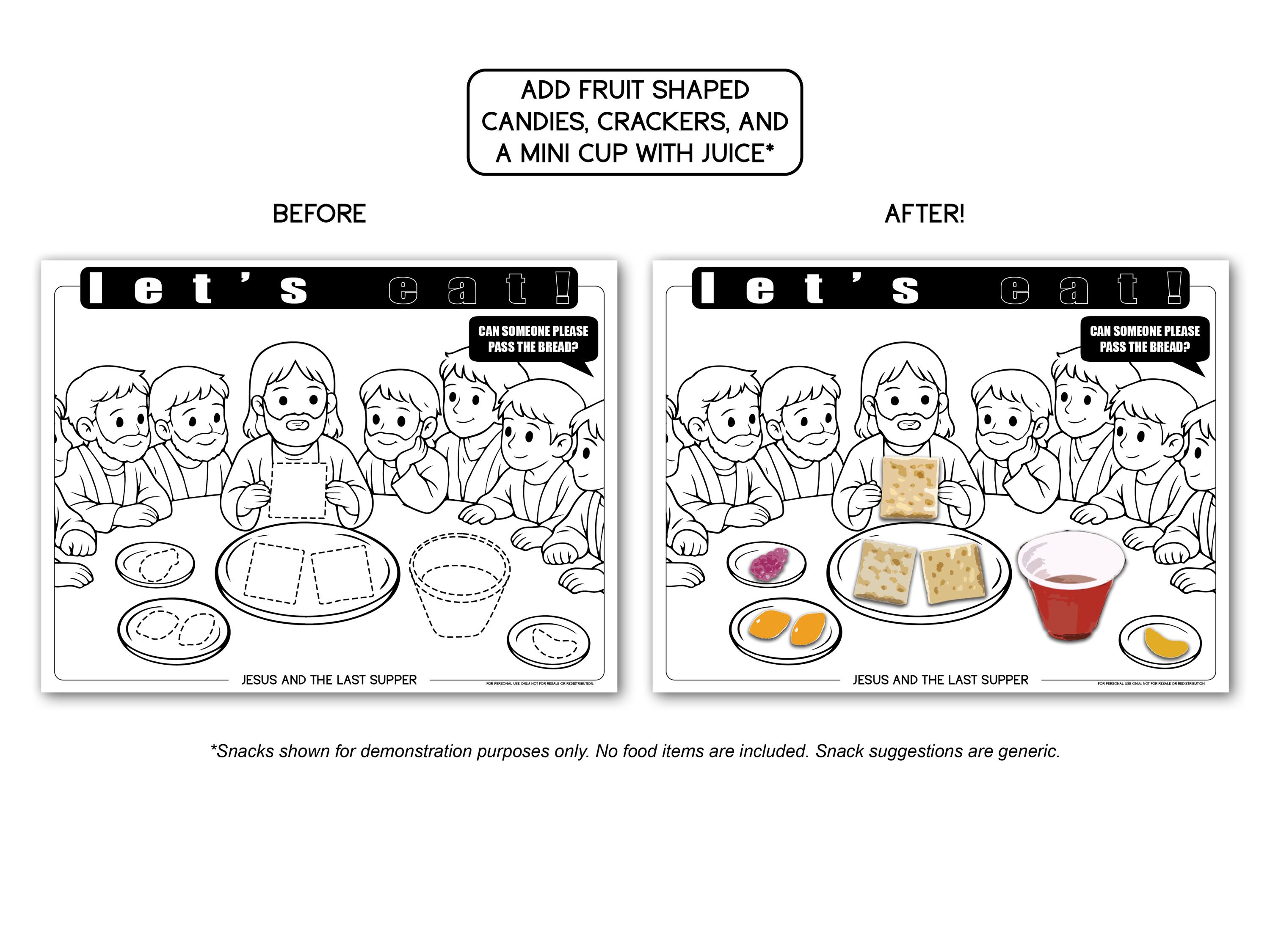 The Last Supper SNACKTIVITY! Printable Bible Coloring Page for Kids ...