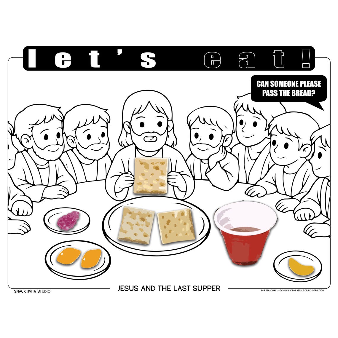 The Last Supper SNACKTIVITY! Printable Bible Coloring Page for Kids ...