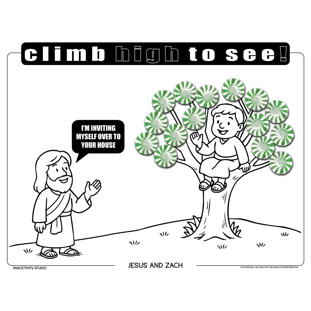 Jesus and Zacchaeus SNACKTIVITY! Printable Bible Coloring Page for Kids ...