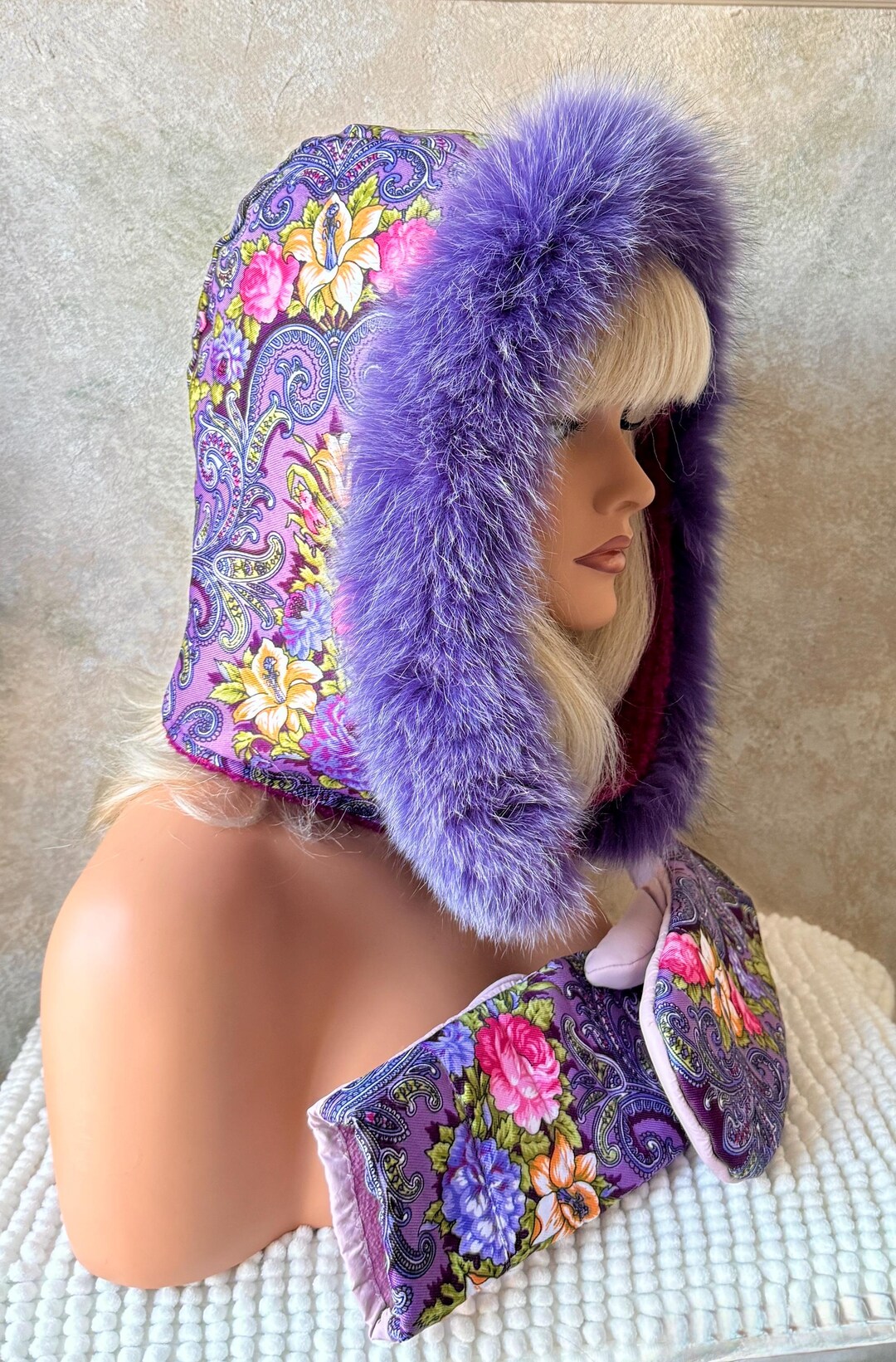 OOAK Mittens Hat Set. Hood Hat Cape, Handmade, Wool Blend Fleece Lined ...