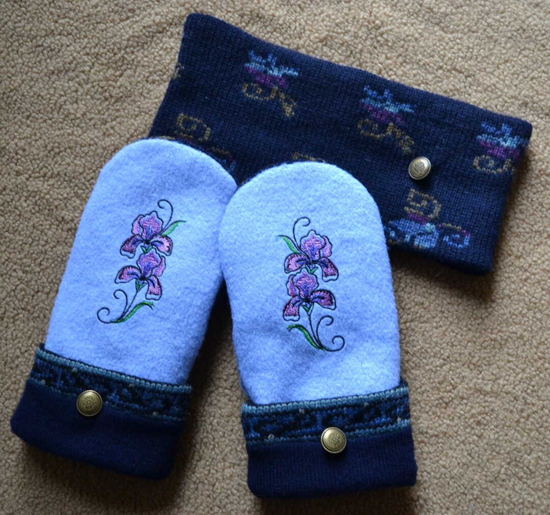 Wool Mittens and Headband Set Handmade Recycled Upcycled Wool Sweater ...