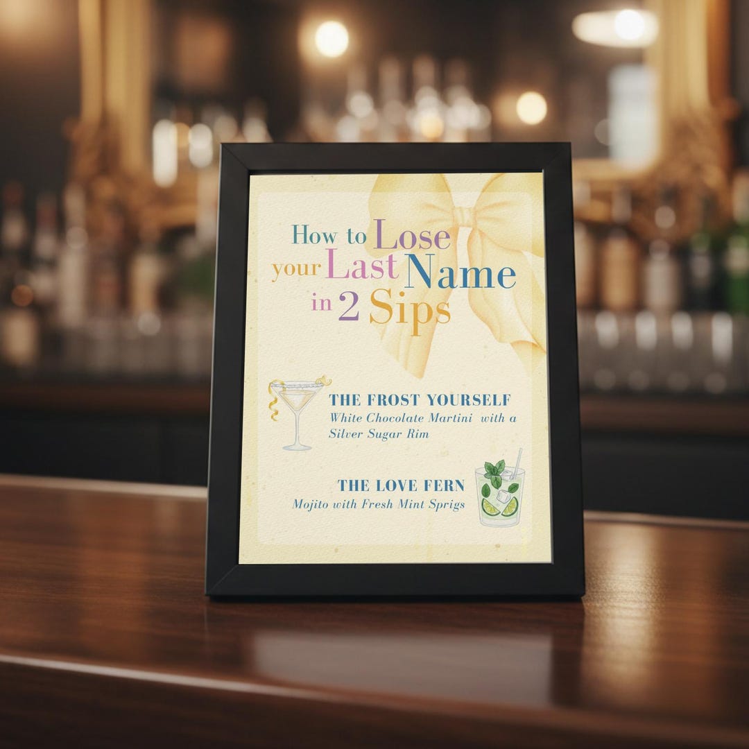 How to Lose Your Last Name in 3 Days Bachelorette Bar Menu | Watercolor ...