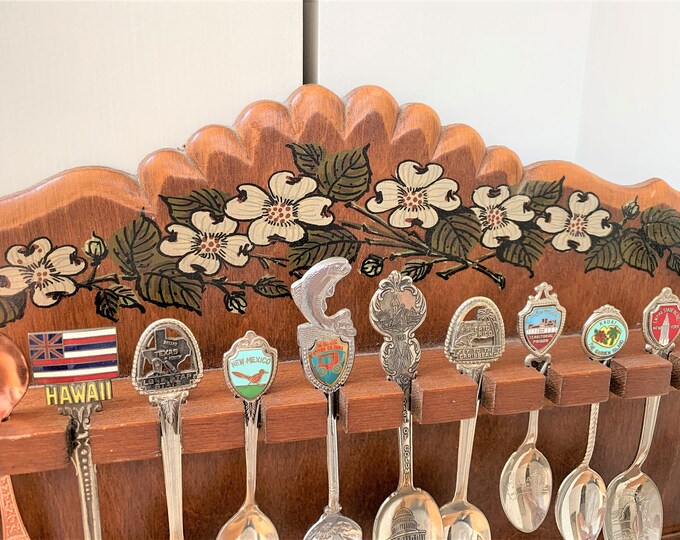 Vintage Spoon Racks Holder 64 SPOONS, Souvenir Spoons LARGE Wooden ...
