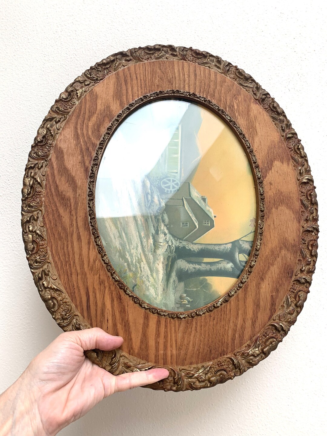 Antique Wood FRAME Detailed Fancy OVAL Frame, Ornate Edge With Country ...