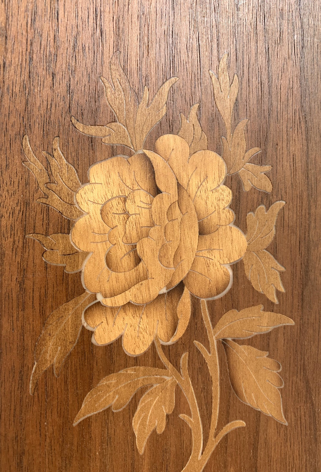 Wooden Carved Flower Wall Plaque, Rose Peony Cut Into Wood ART Wall ...