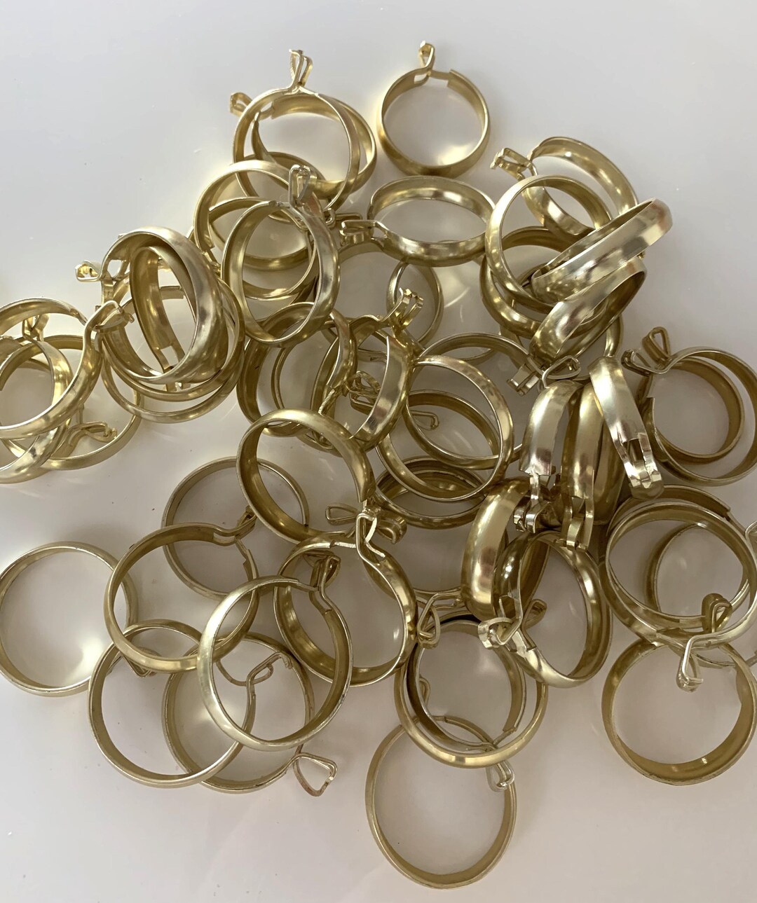 Drapery Rings Clips, 1.5 Cafe Curtain Hardware, Round Gold Tone Brassy ...