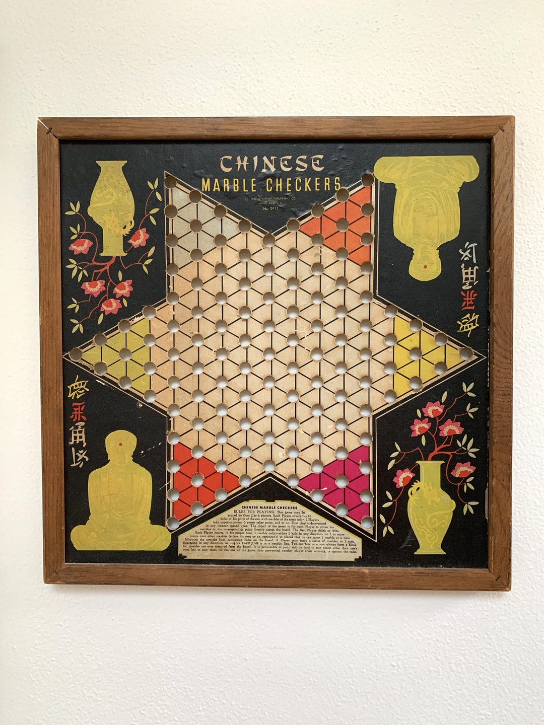Vintage Chinese Checkers Board Black RARE, Framed 1939! Whitman Publish ...