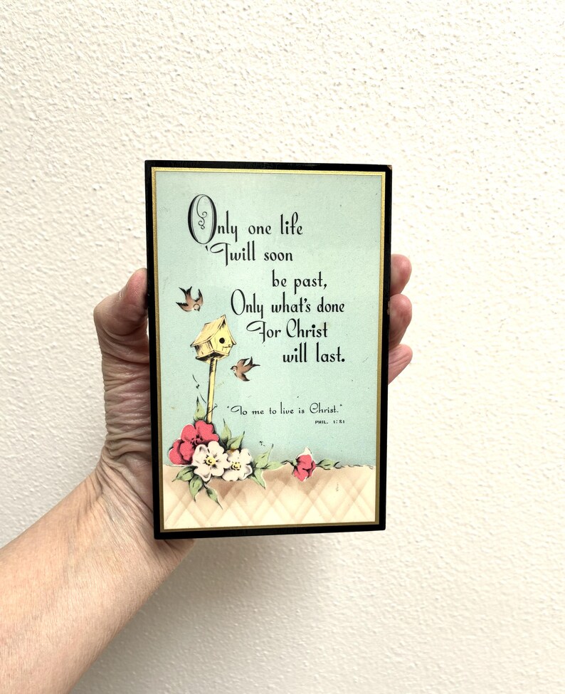 1940s Wall Plaque Bible Verse, Pretty Pastels, Phil 1:21, Religious Art ...