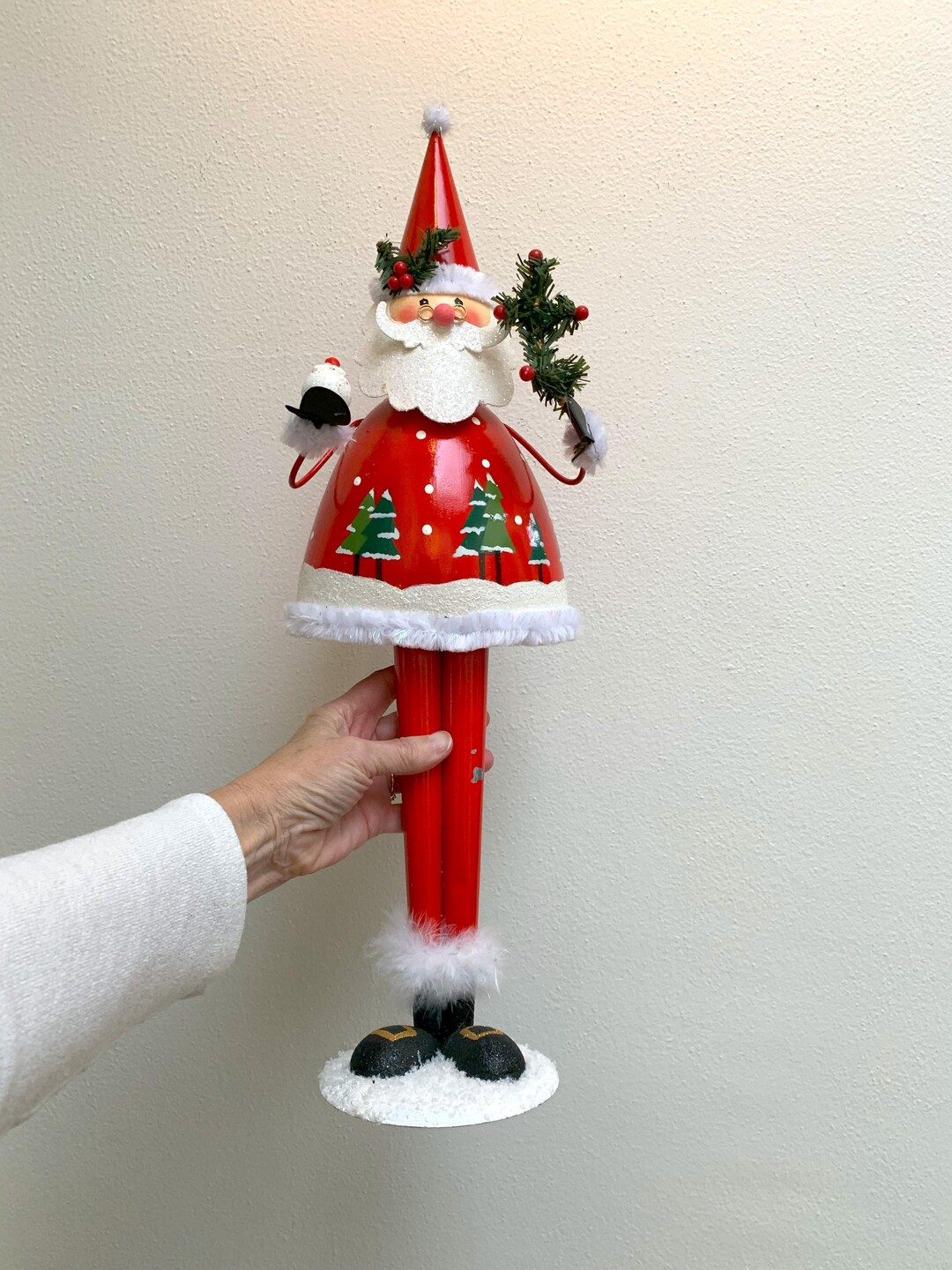Vintage 22 TALL Santa on Springs, Jolly St. Nick Rosy Cheeks Glitter ...