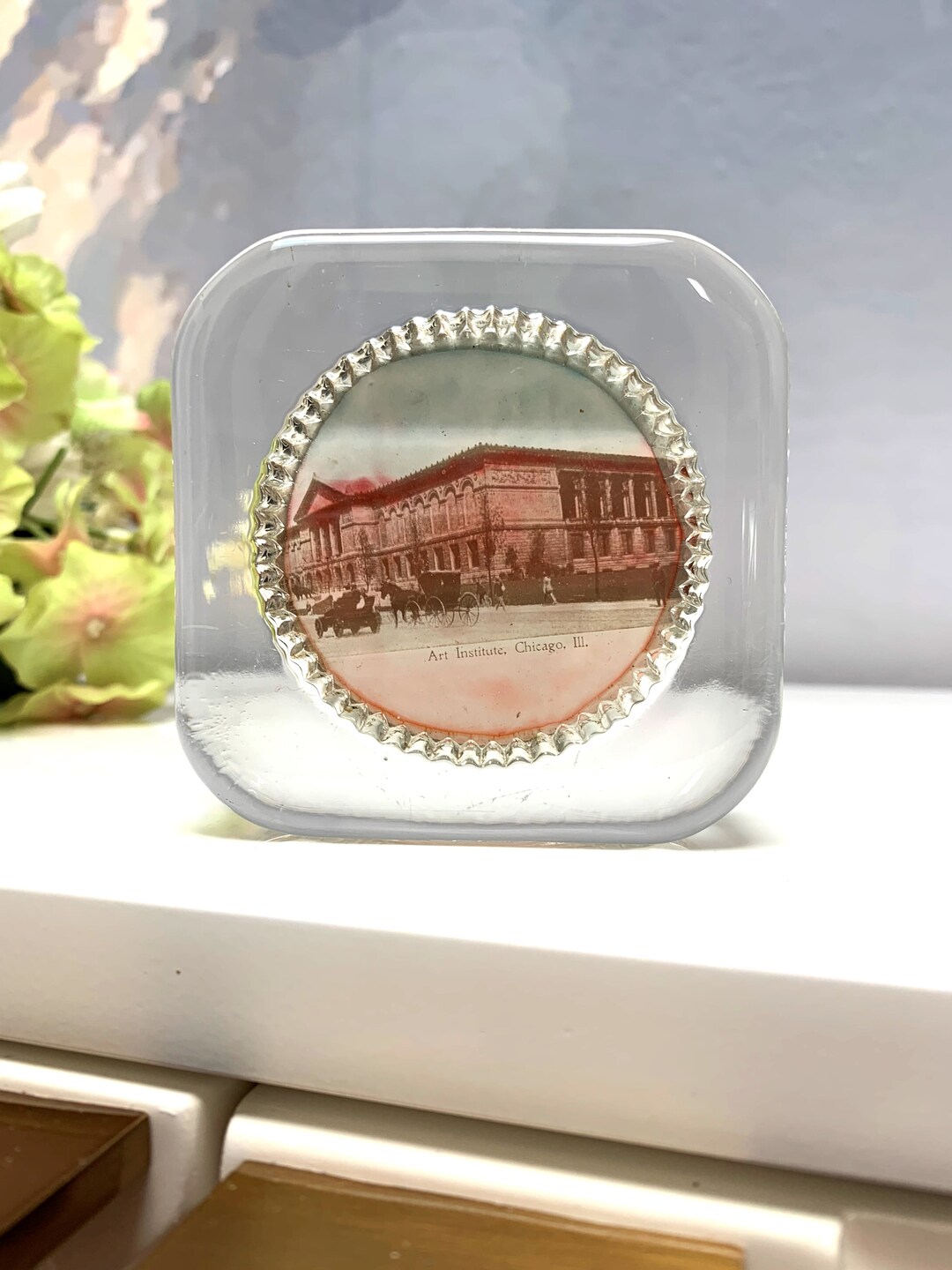 Vintage Glass Paperweight, Heavy Square Solid Glass Paper Weight, With ...