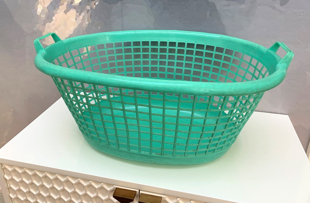 Vintage AQUA Clothes Basket, Large Plastic Laundr Basket, 1960s Mid ...