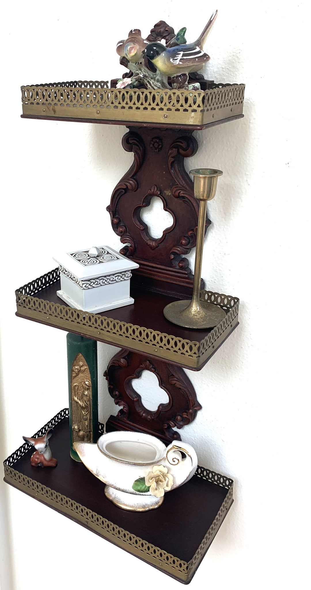 WALL SHELF 3-tier Fancy SHELVES Display Shelving, Mid Century 1960's ...