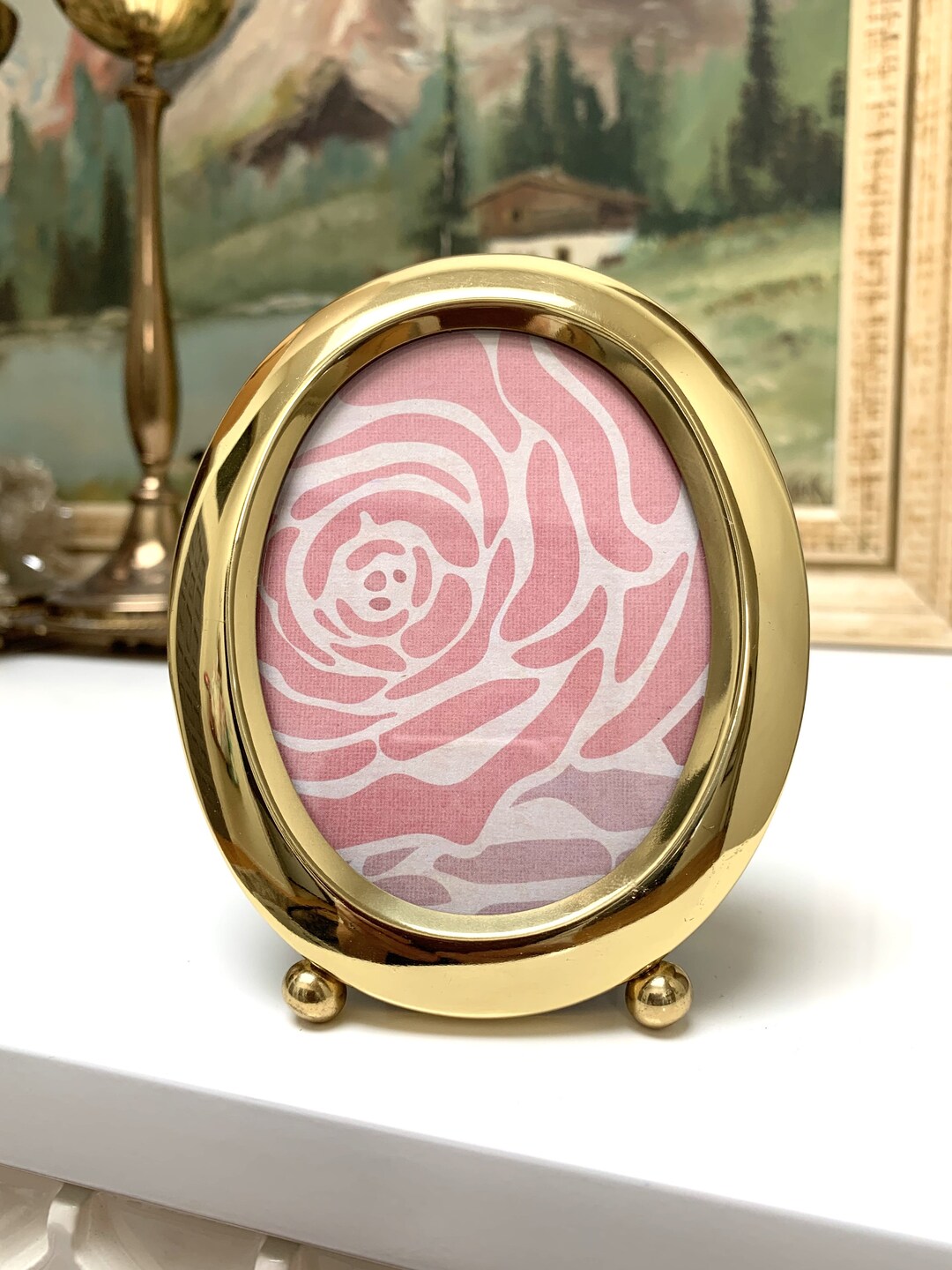 Small GOLD OVAL Frame, Vintage 3 by 2 Frame, Little Oval FOOTED Frame ...