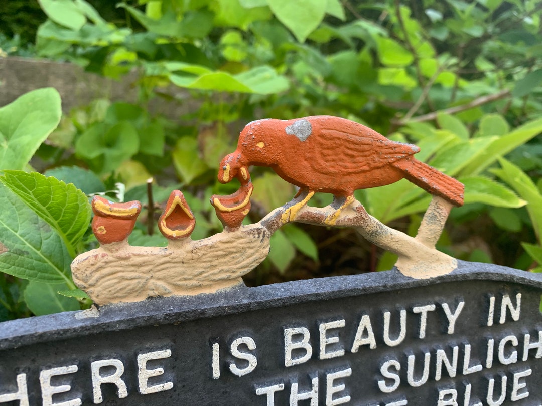 METAL Garden ART, Vintage Yard Sign Art, Bird Feeding Babies Sign for ...