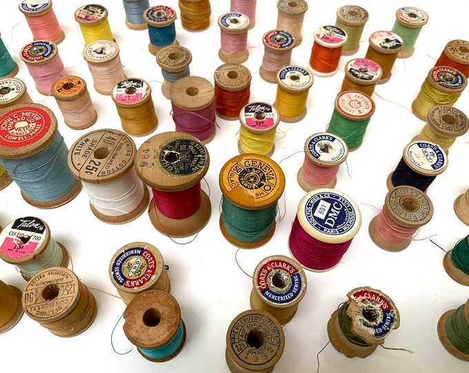 Vintage Lot 70 Wooden Spools of Thread, Thread on Wood Spools, Vintage ...