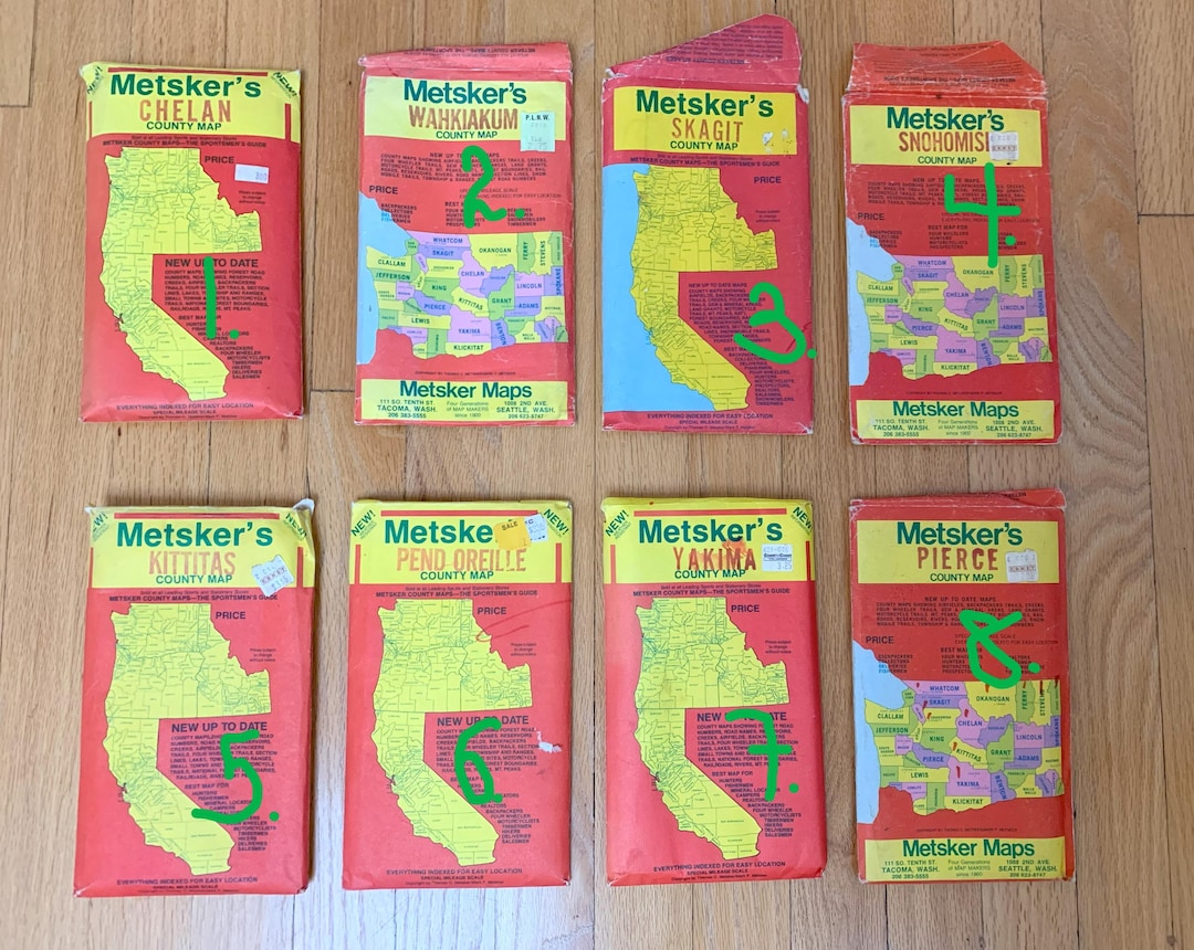 Vintage Metsker's MAPS, Road Street Hunting Forest Maps, State of Washington Lot of Paper Maps ...