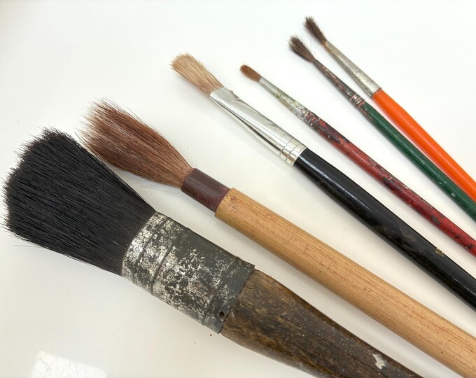 Set of 6 Vintage Paintbrushes, Art Gallery Display Decor, 10" Round ...