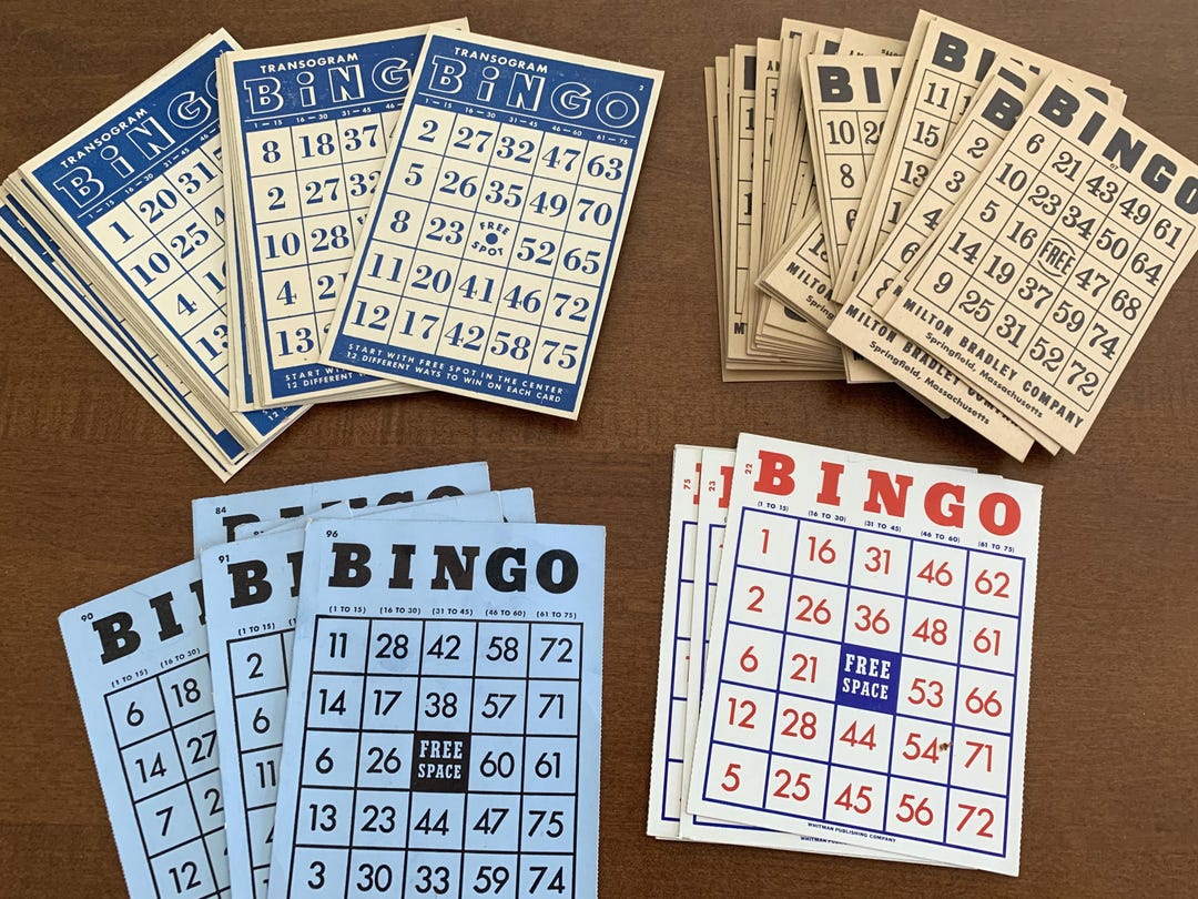 Vintage Bingo Cards, Old Bingo Game Cards, Brown Milton Bradley ...