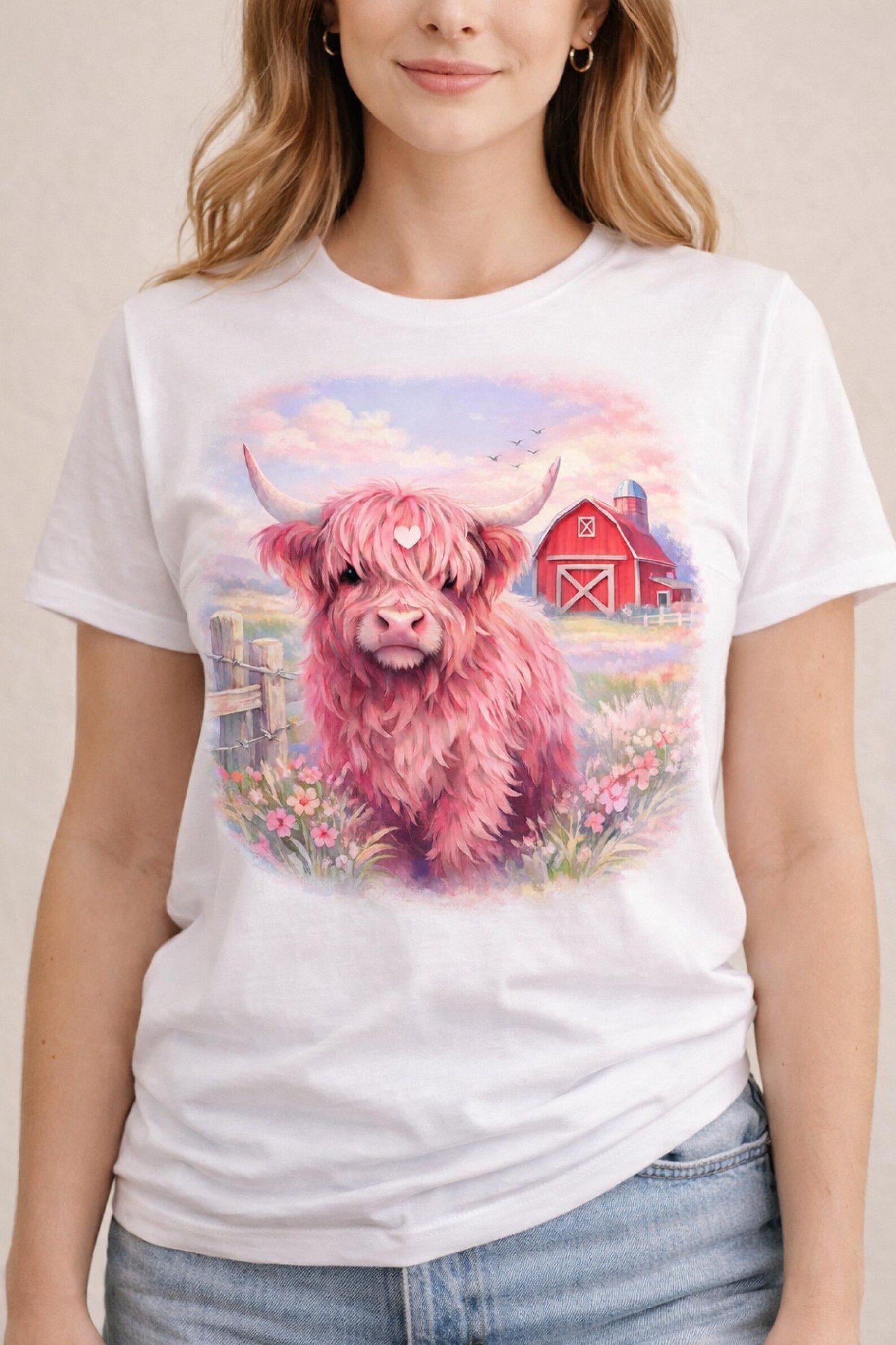 Pink Highland Cow SVG | Girl Farmer Graphic, T-shirt Design (digital ...