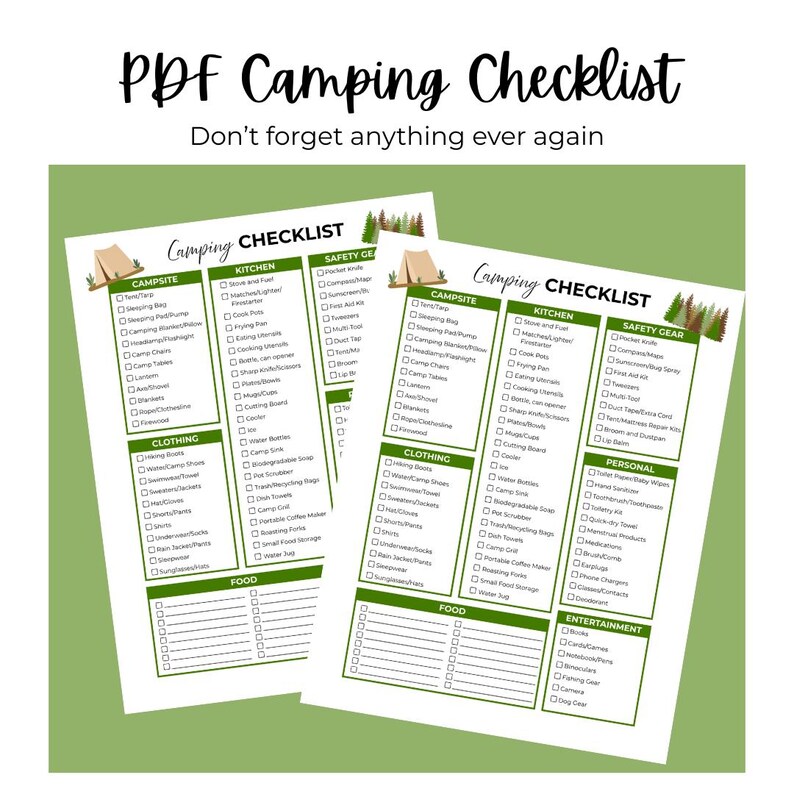 PRINTABLE/DOWNLOADABLE Camping Packing Checklist - Etsy