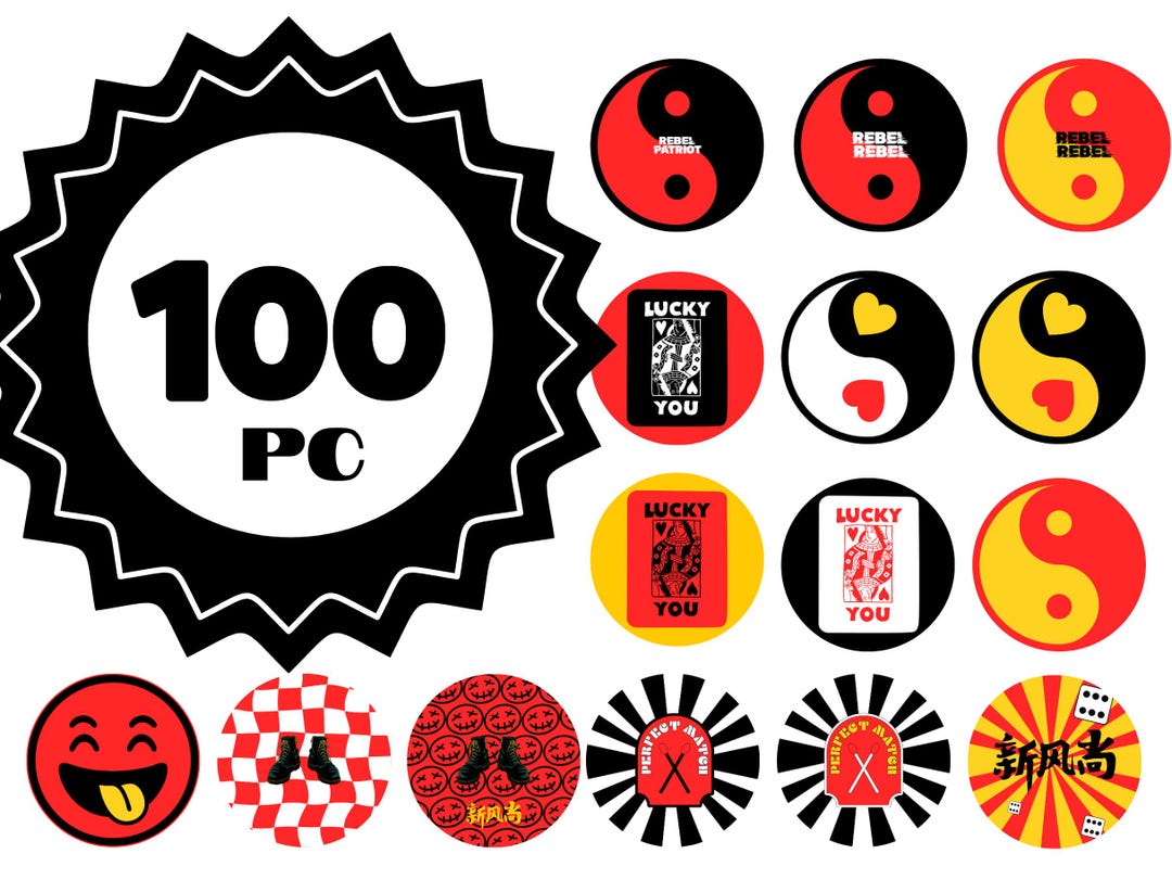 Rebel Punk 100pc Sticker Design Set, Printables, Queen of Hearts, Red ...
