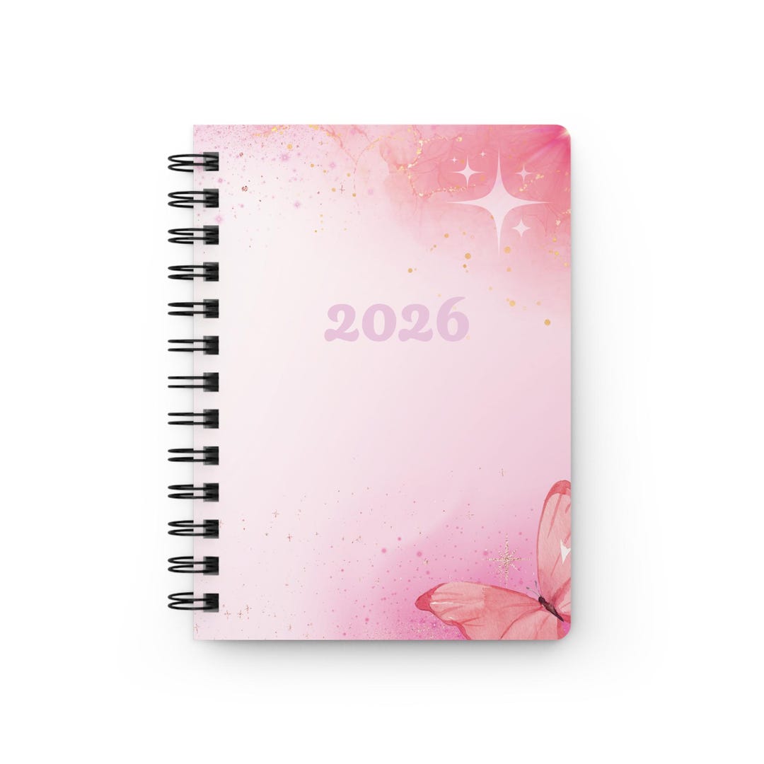 Pink Butterfly 2026 Spiral Journal | Floral Sparkle Notebook - Etsy