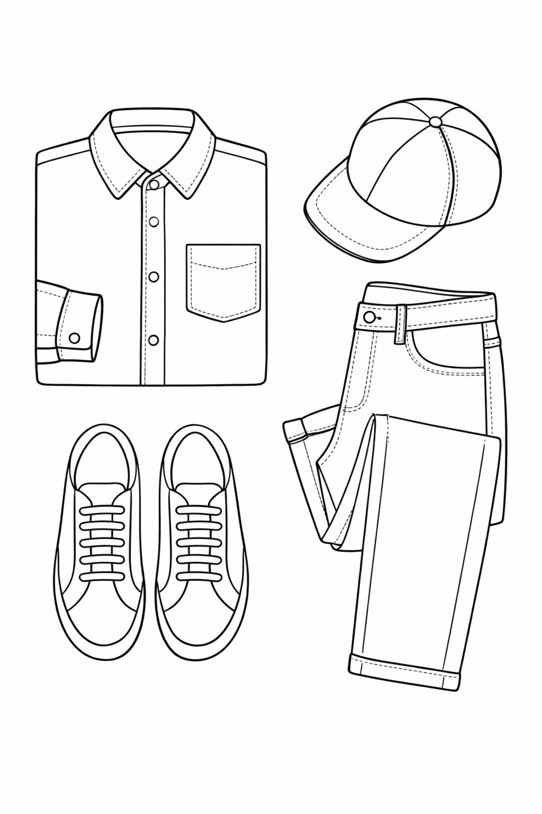Fashion Flat Lay Colouring Page – Neuroaffirming Printable Line Art - Etsy