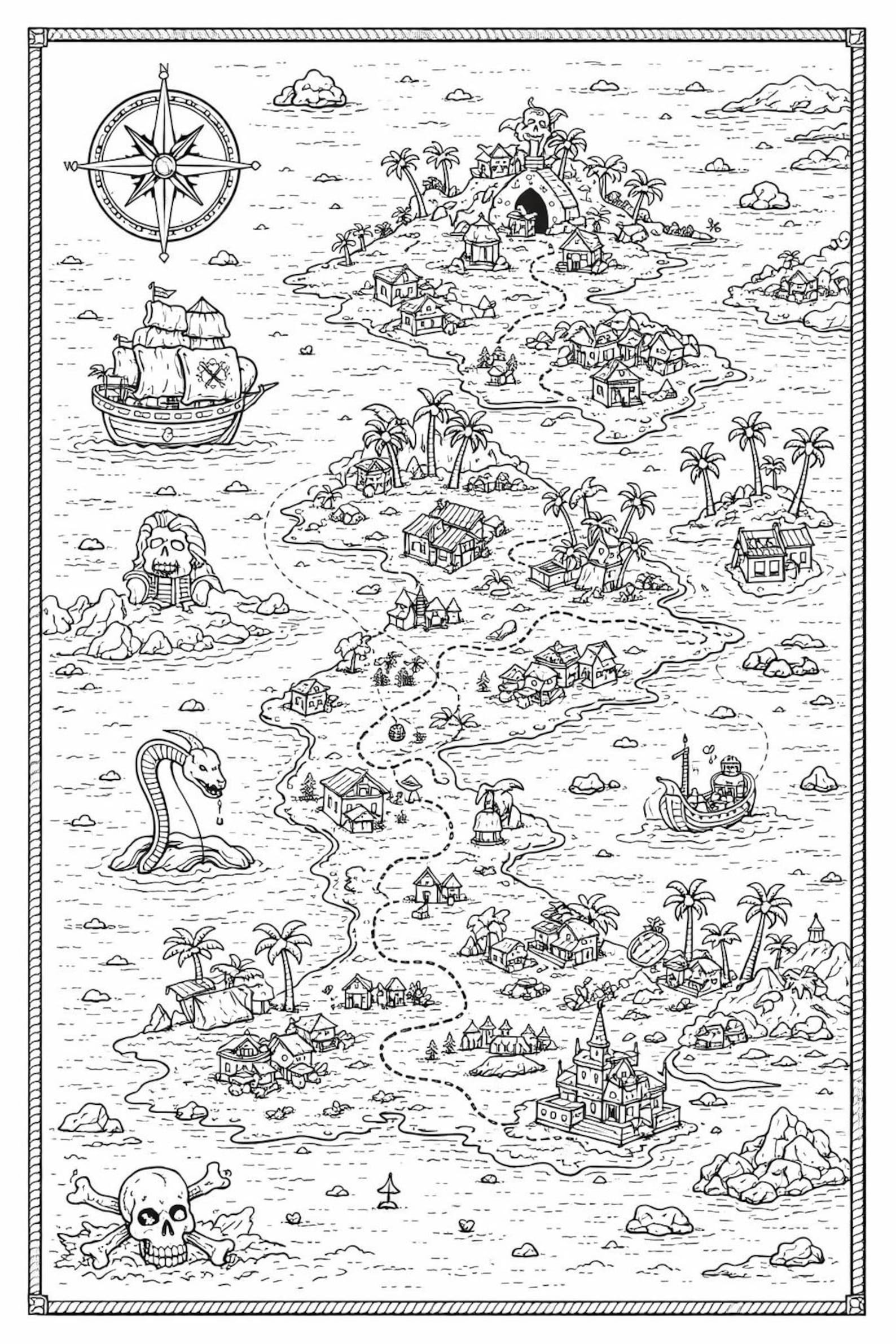 Pirate Treasure Map Colouring Page – Neuroaffirming Printable Line Art ...