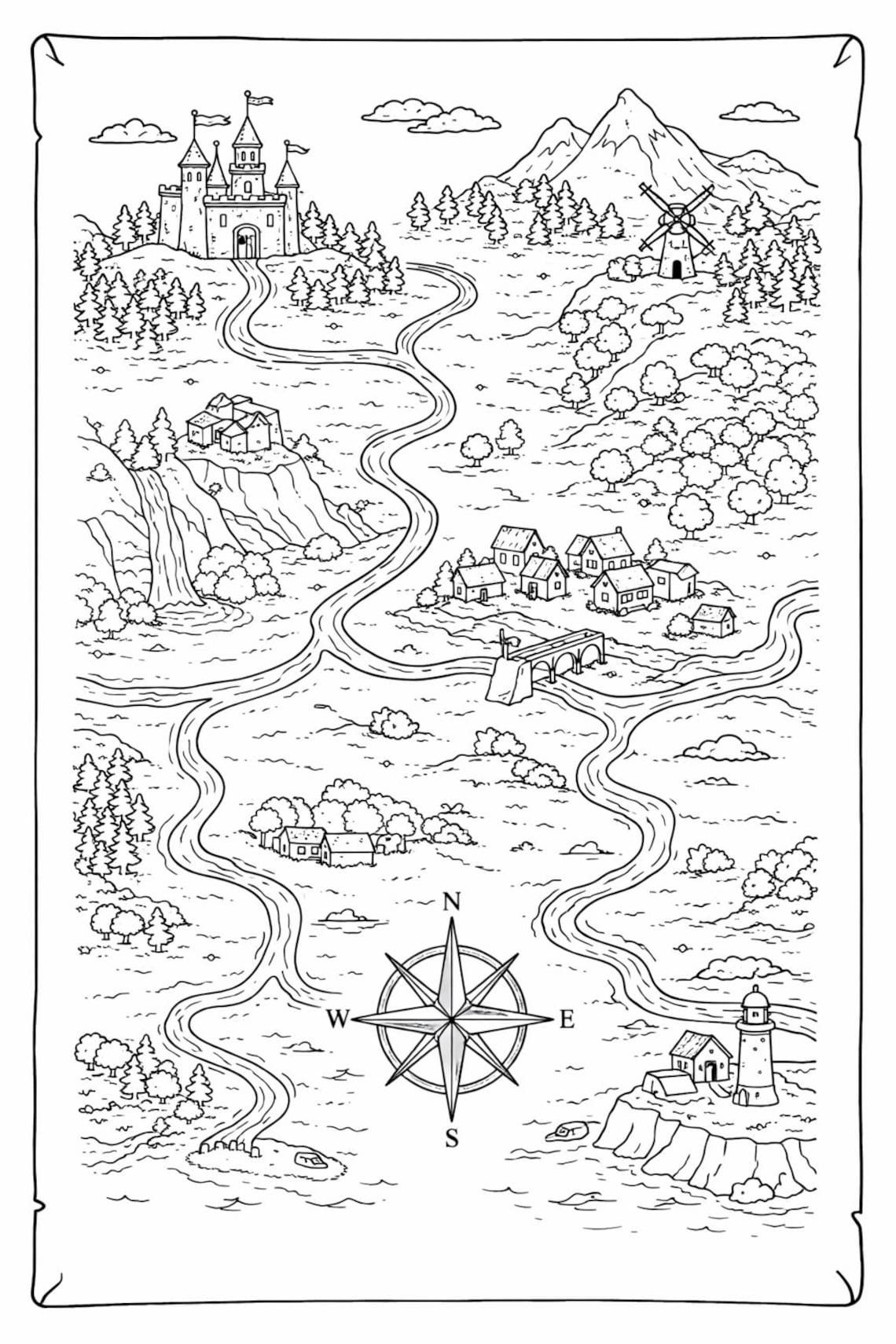 Fantasy Map Colouring Page – Neuroaffirming Printable Line Art - Etsy