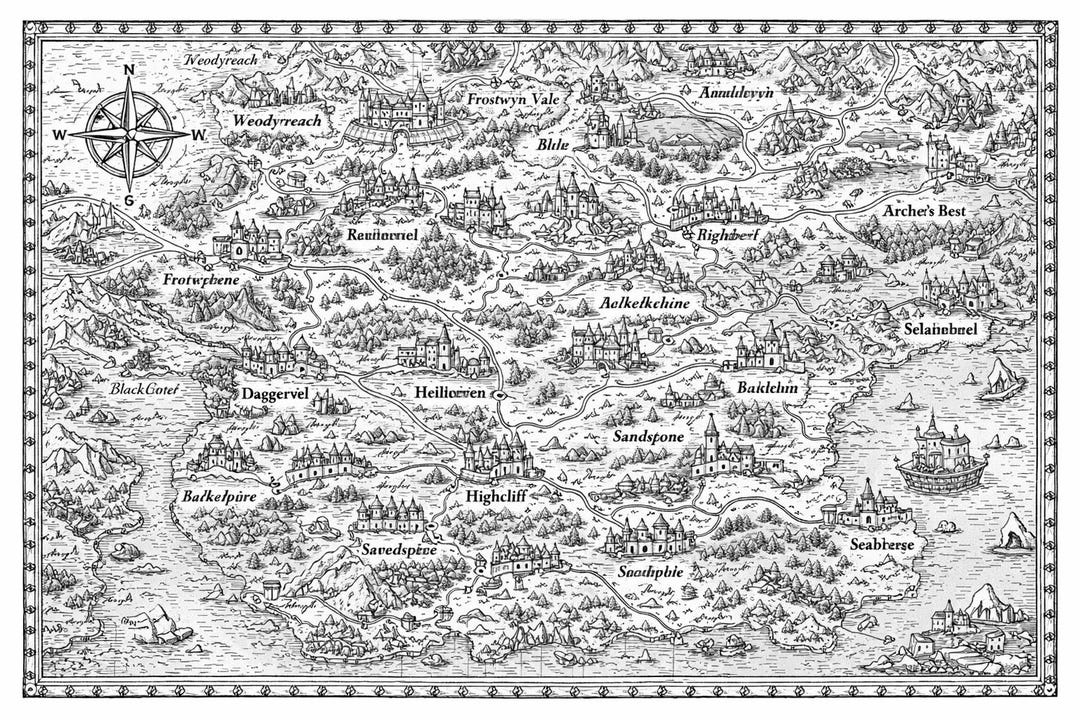 Fantasy Map Colouring Page – Neuroaffirming Printable Line Art - Etsy