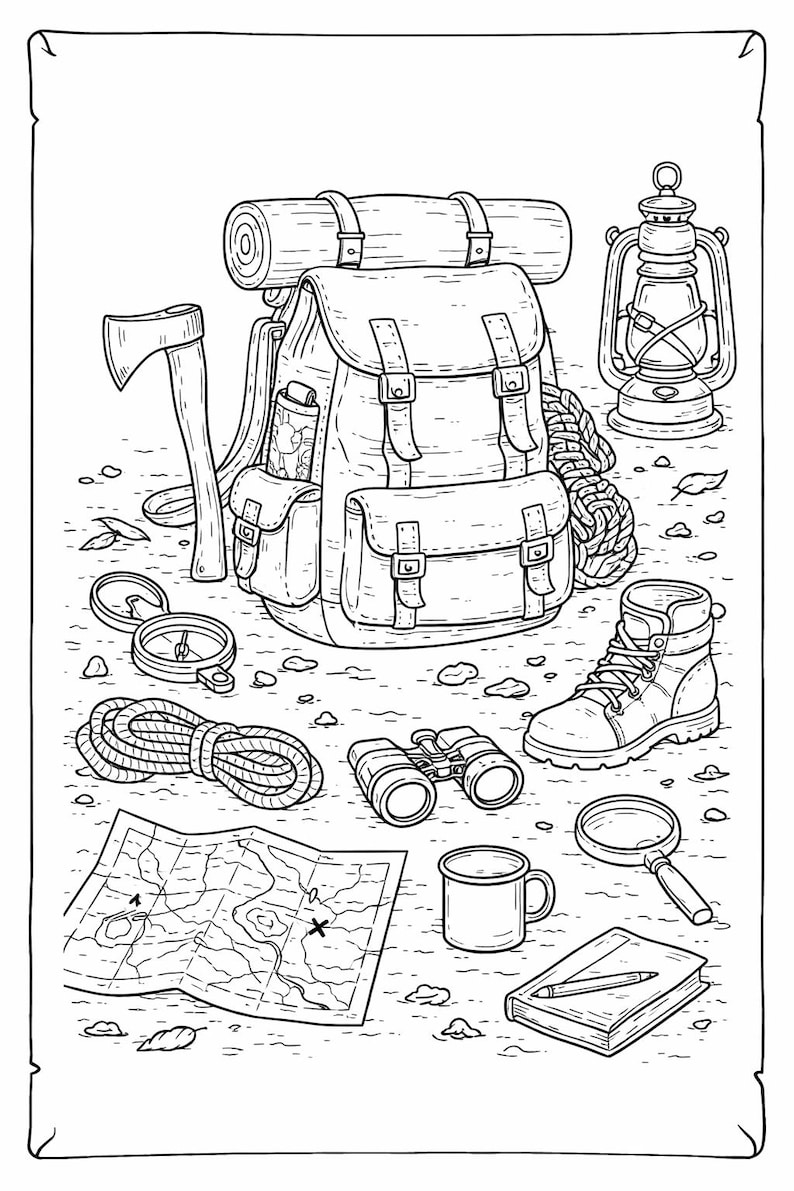Explorer Backpack Colouring Page – Neuroaffirming Printable Line Art - Etsy