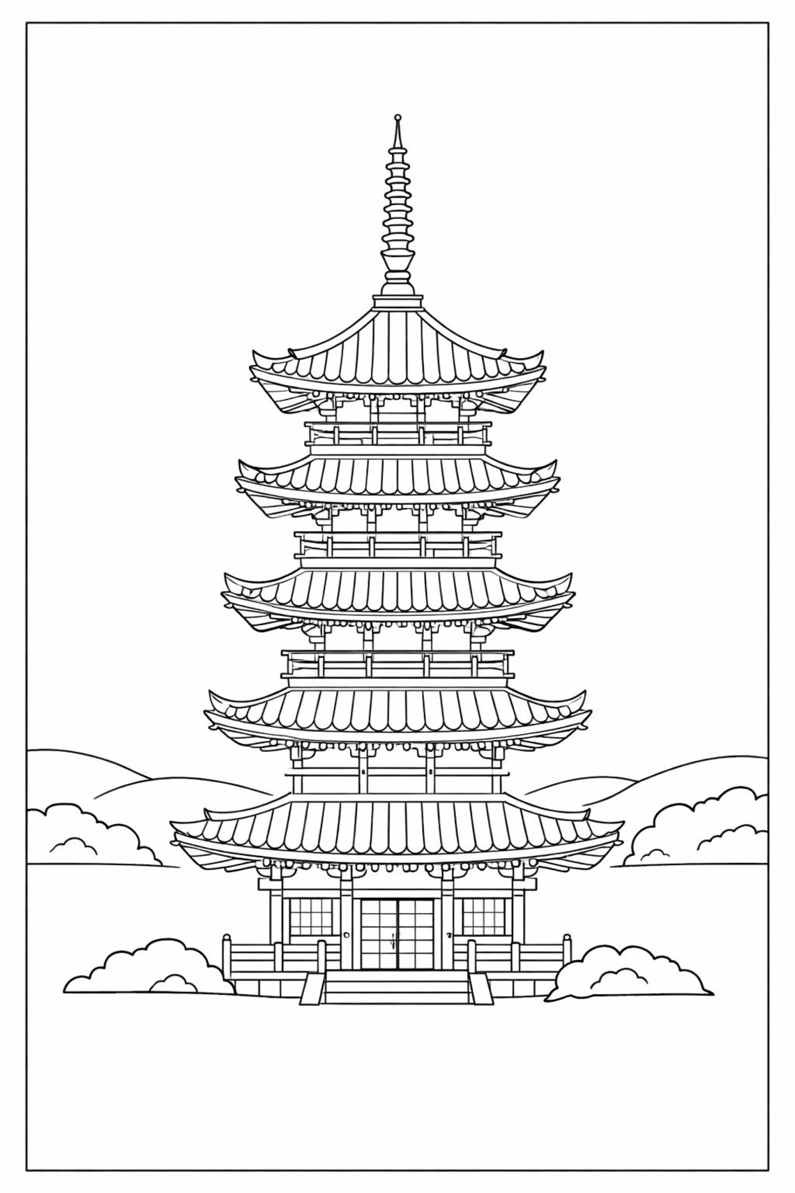 Japanese Pagoda Colouring Page – Neuroaffirming Printable Line Art - Etsy