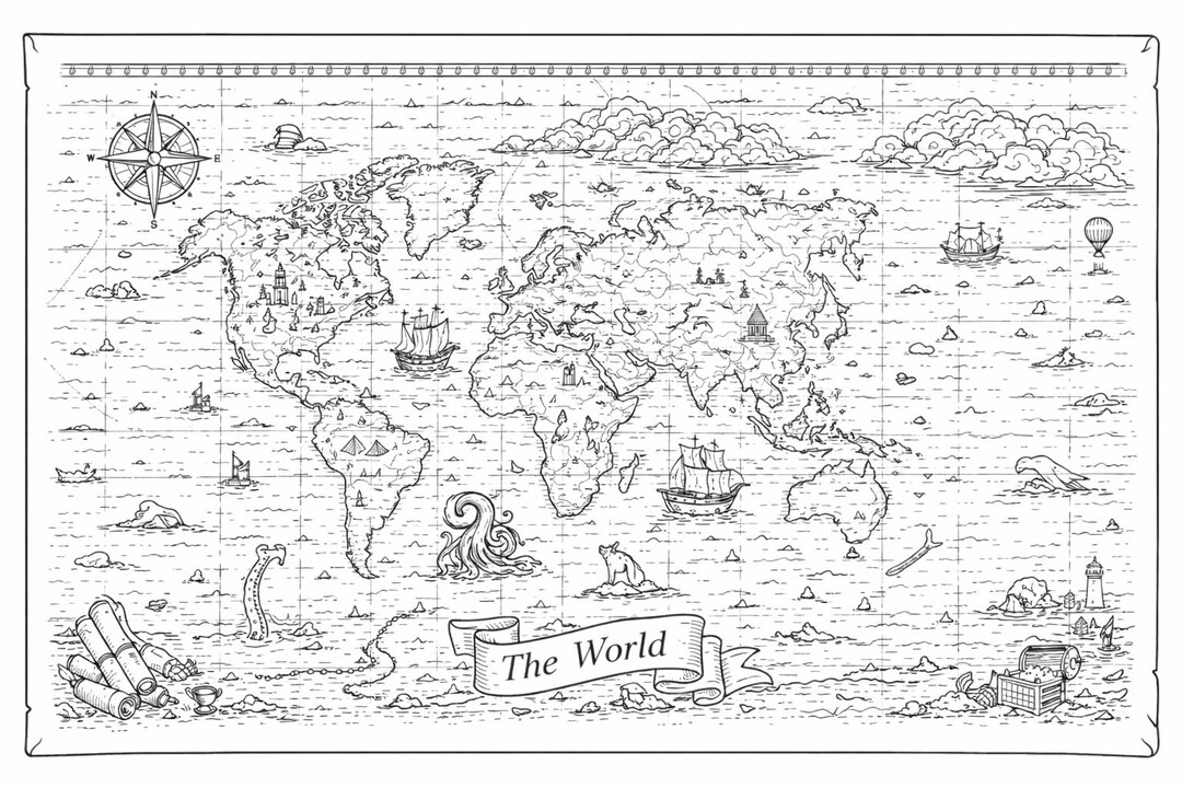 World Map Colouring Page – Neuroaffirming Printable Line Art - Etsy