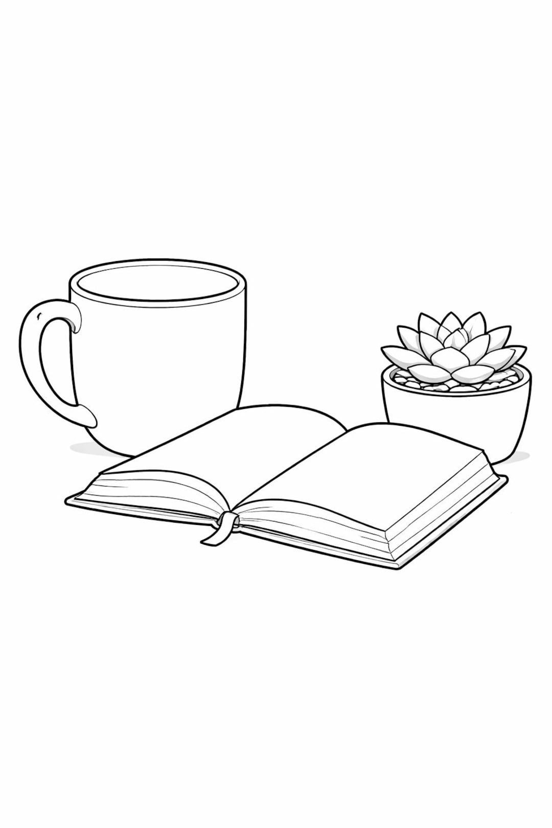 Coffee and Book Colouring Page – Neuroaffirming Printable Line Art - Etsy