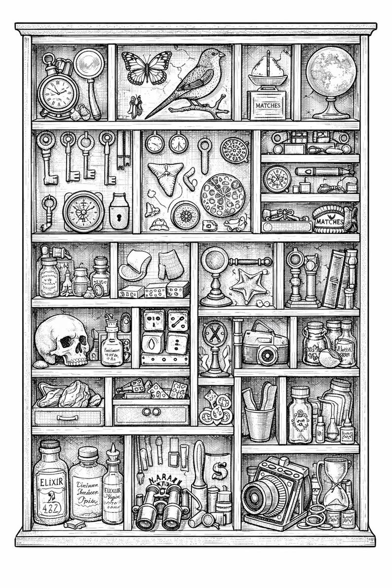 Collector's Cabinet Colouring Page – Neuroaffirming Printable Line Art ...