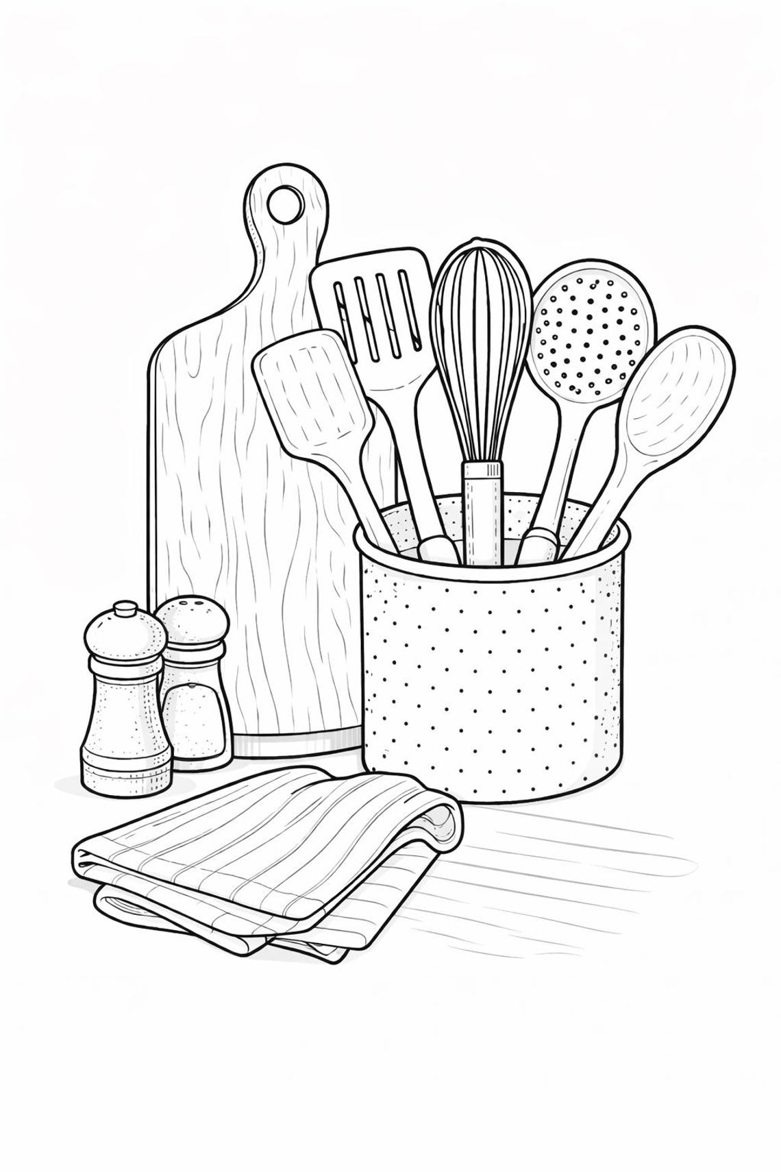 Kitchen Utensils Colouring Page – Neuroaffirming Printable Line Art - Etsy