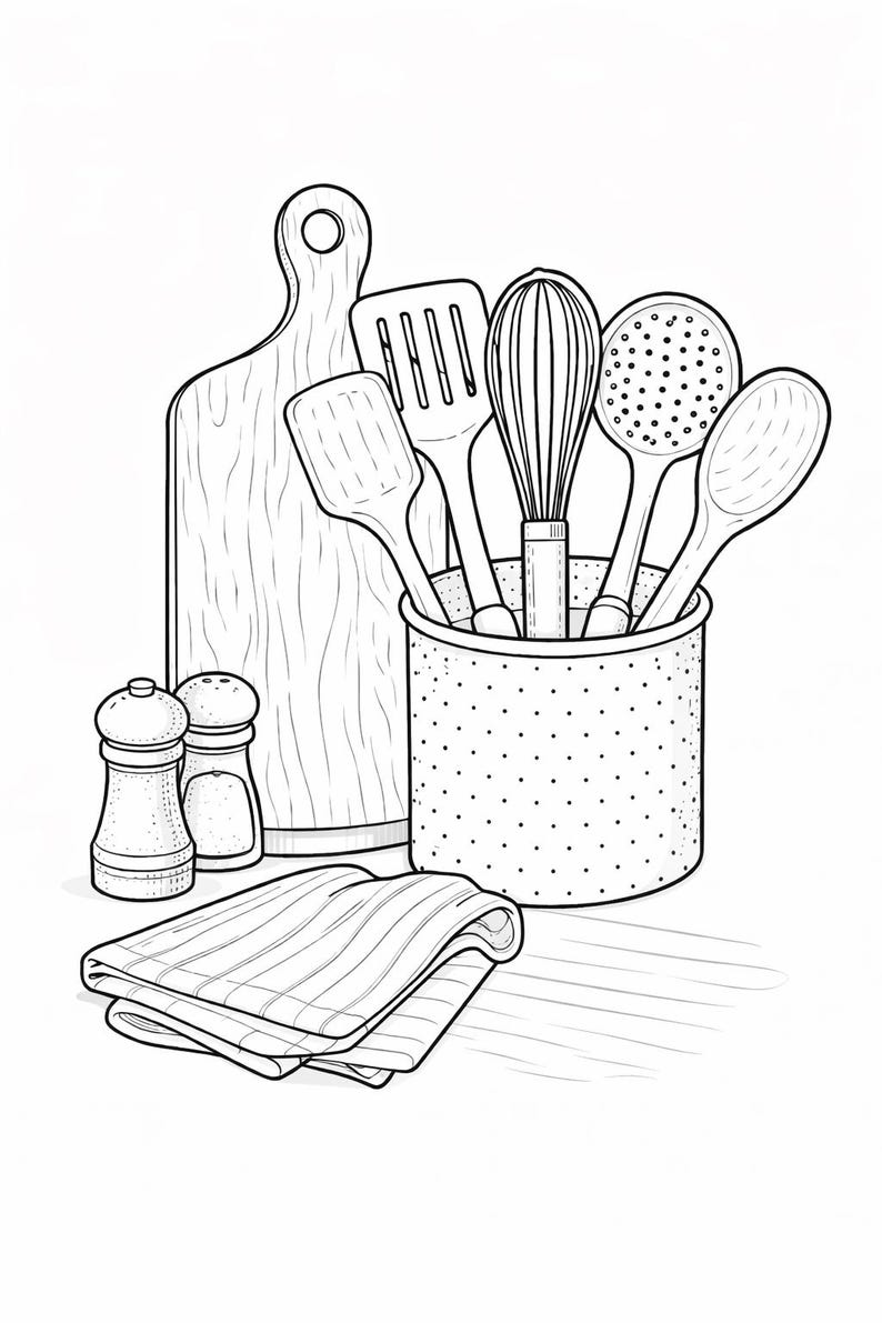 Kitchen Utensils Colouring Page – Neuroaffirming Printable Line Art - Etsy