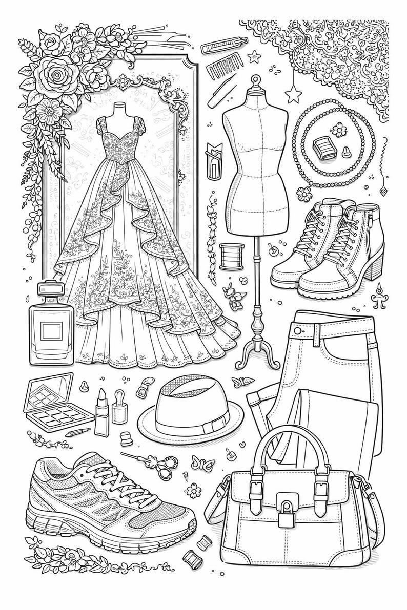 Fashion Mood Board Colouring Page – Neuroaffirming Printable Line Art ...