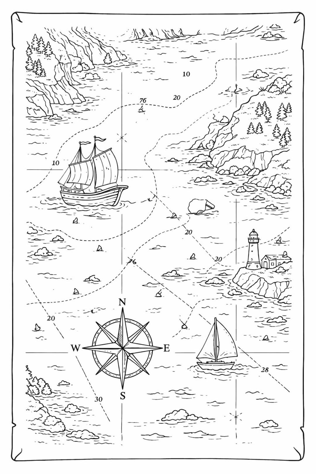 Nautical Chart Colouring Page – Neuroaffirming Printable Line Art - Etsy