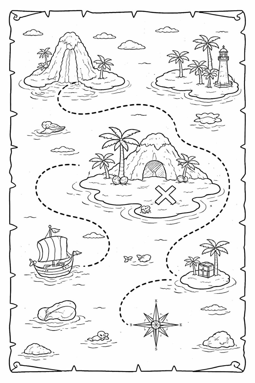 Treasure Map Colouring Page – Neuroaffirming Printable Line Art - Etsy
