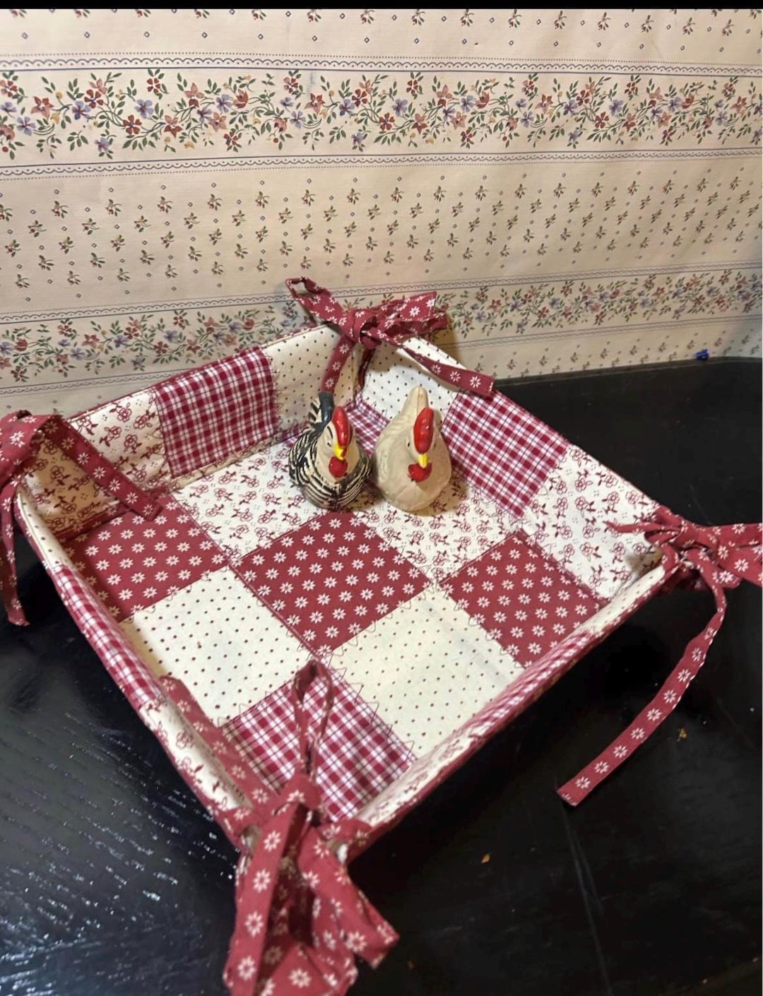 Red and White Quilted Fabric Tray - Etsy