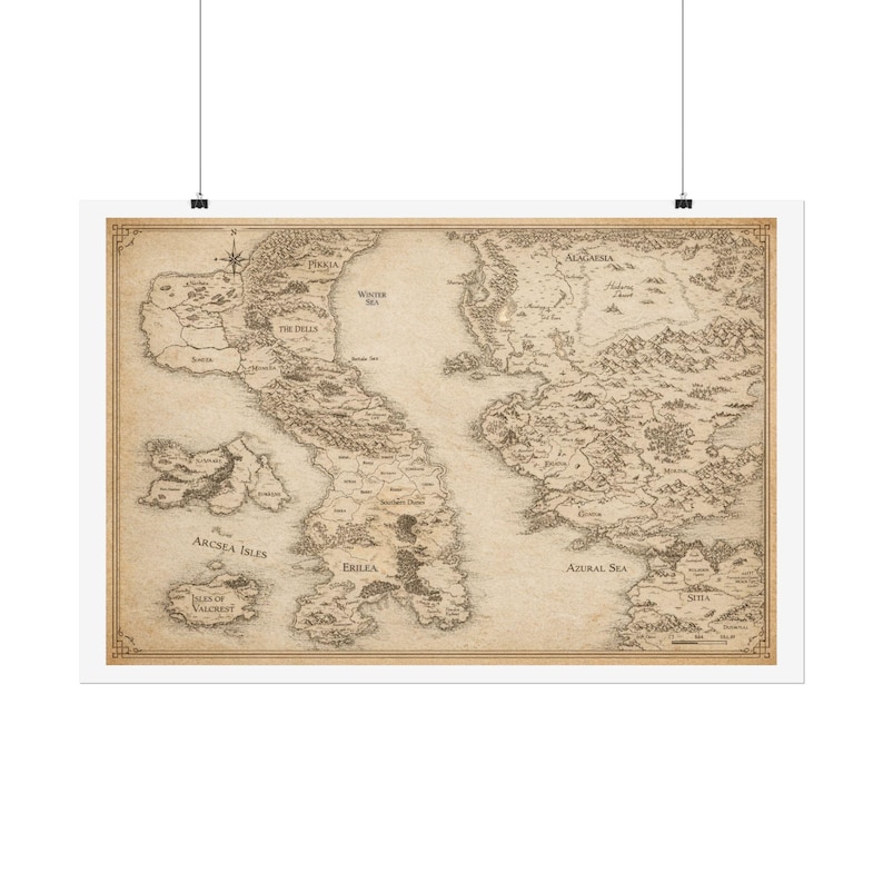 Vintage Fantasy World Map for Dragon Riders and Tabletop Lore, Old ...