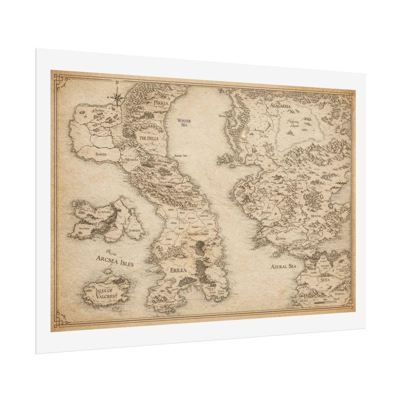 Vintage Fantasy World Map for Dragon Riders and Tabletop Lore, Old ...