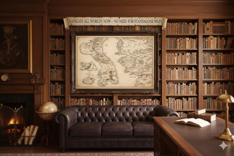 Vintage Fantasy World Map for Dragon Riders and Tabletop Lore, Old ...