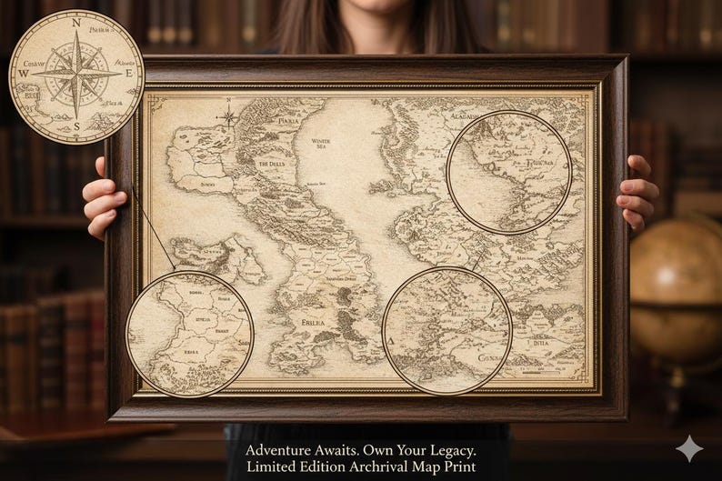 Vintage Fantasy World Map for Dragon Riders and Tabletop Lore, Old ...
