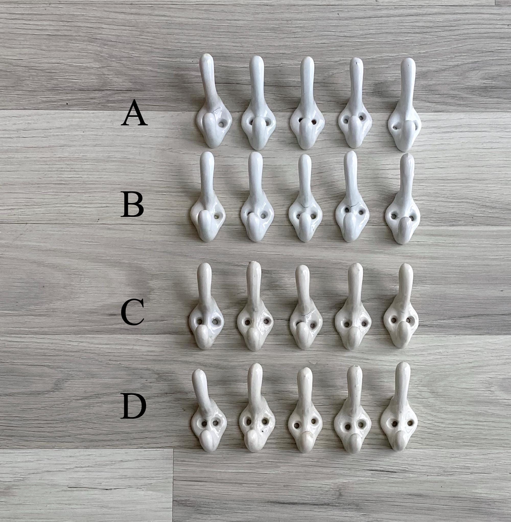 Vintage 50s Porcelain Wall Hooks Set of 5, White Ceramic Double Hook ...