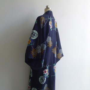 Vintage '80s 'japanese Floral' Navy Blue Kimono Robe XS S M L one Size ...